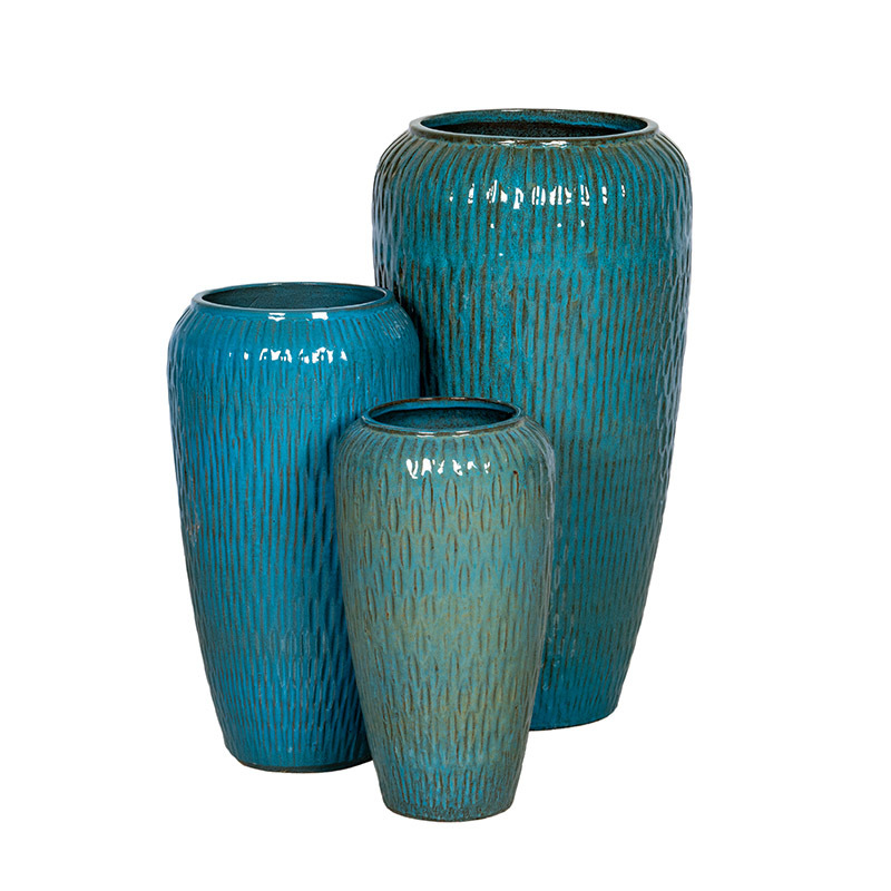 Sintra Vase Giant kerámia növénytartó szett pávakék 22,5x55,5-36x88cm S2